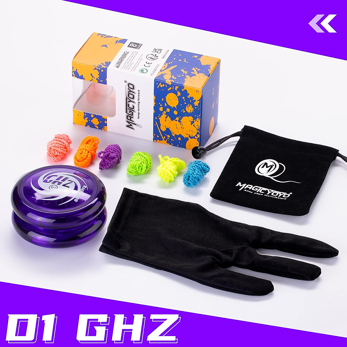 MAGICYOYO Looping GHZ Responsive Yoyo for Kids, 2A Starter Yoyo for Beginner, Easy to Play Basic String Tricks, with 6 Replacement Strings, Yo-Yo Glove, Bag (Purple)