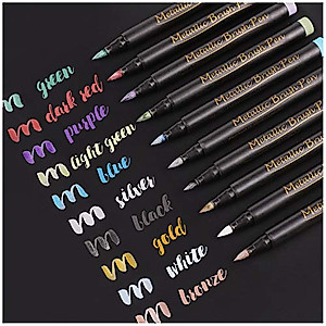 Dyvicl Metallic Brush Marker Pens - Metallic Pens Art Markers for Calligraphy, Brush Lettering, Black Paper, Rock Painting, Card Making, Scrapbooking, Fabric, Metal, Ceramics, Wine Glass, Set of 10