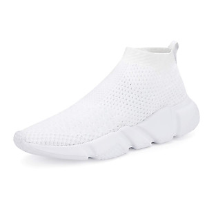 Santiro White Sneakers for Women Slip On Tennis Shoes Lightweight Walking Athletic Shoes Fashion Running Sports Shoes Breathable Mesh Work Shoes 9.5 US