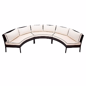 U_Style-Outdoor 3-Piece Sectional Furniture, Patio Half-Moon Wicker Sofa Set, Brown PE Rattan and Beige Cushions
