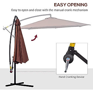 Outsunny 10' Cantilever Hanging Tilt Offset Patio Umbrella with UV & Water Fighting Material and a Sturdy Stand, Brown
