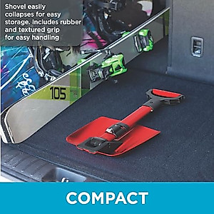 BIRDROCK HOME 34" Folding Emergency Snow Shovel for Car | Small & Compact | Tool for Snow Camping, Skiing, Snowmobiles, Avalanche Survival | Lightweight Aluminum & ABS Plastic | Red