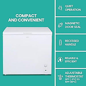 Koolatron 7.0 CuFt Chest Freezer with Manual Defrost Removable Storage Basket Adjustable Thermostat Quiet Compressor Cooling Stay-Open Lid Energy Efficient Deep Freezer for Home Basement Garage