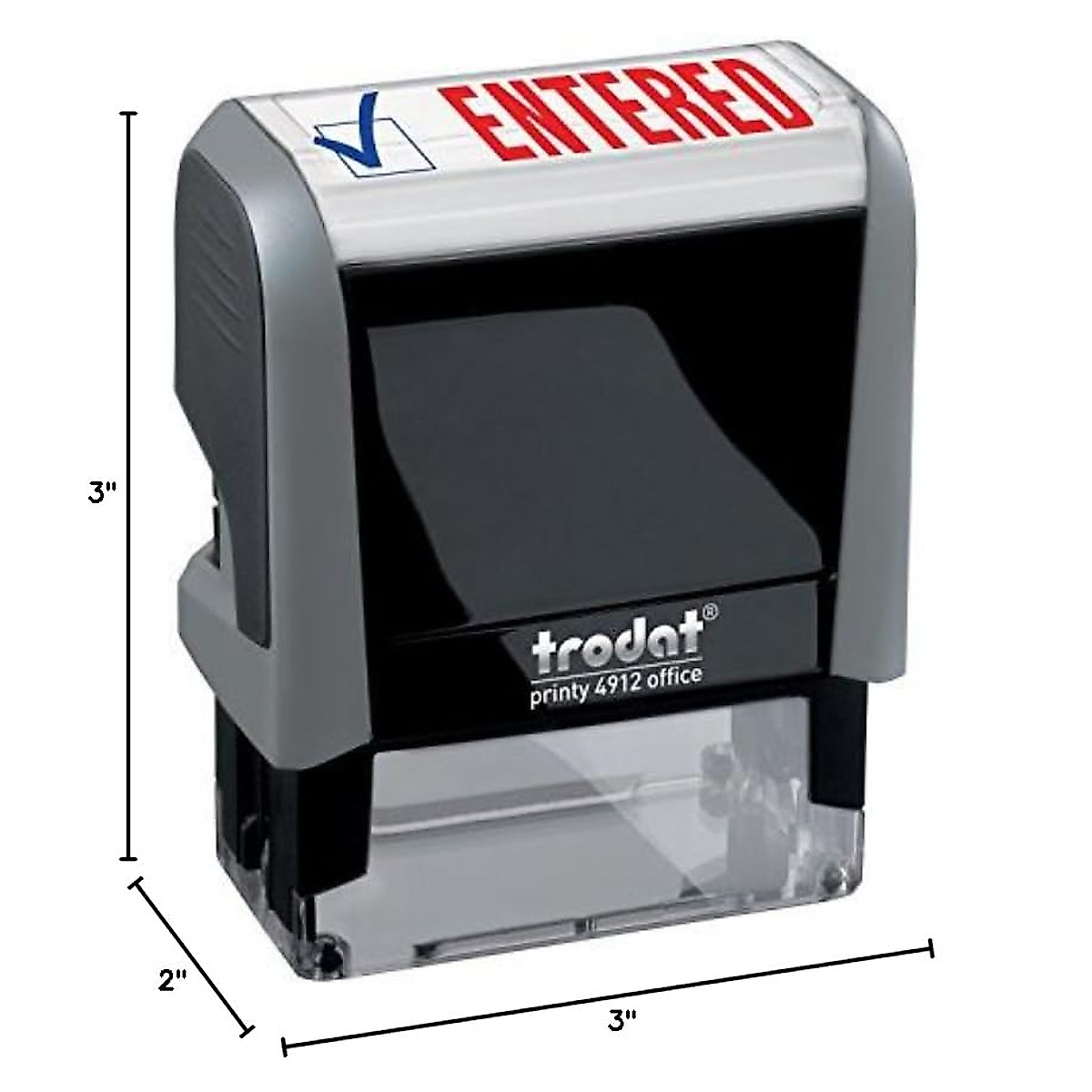 Trodat Stamp 4912 Office Printy with English Text ENTERED – Self Inking, Red and Blue Ink, Impression Size 3/4" x 1-7/8"