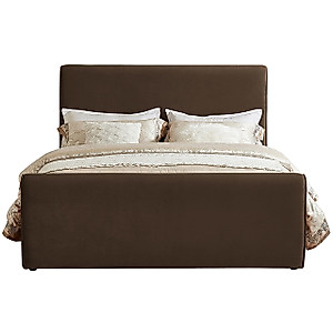 Meridian Furniture SloanBrown-F Sloan Collection Modern | Contemporary Velvet Upholstered Full Bed with Rich Soft Brown Velvet, Curved Headboard and Footboard, 59.5" W x 92" D x 45" H, Brown, Full