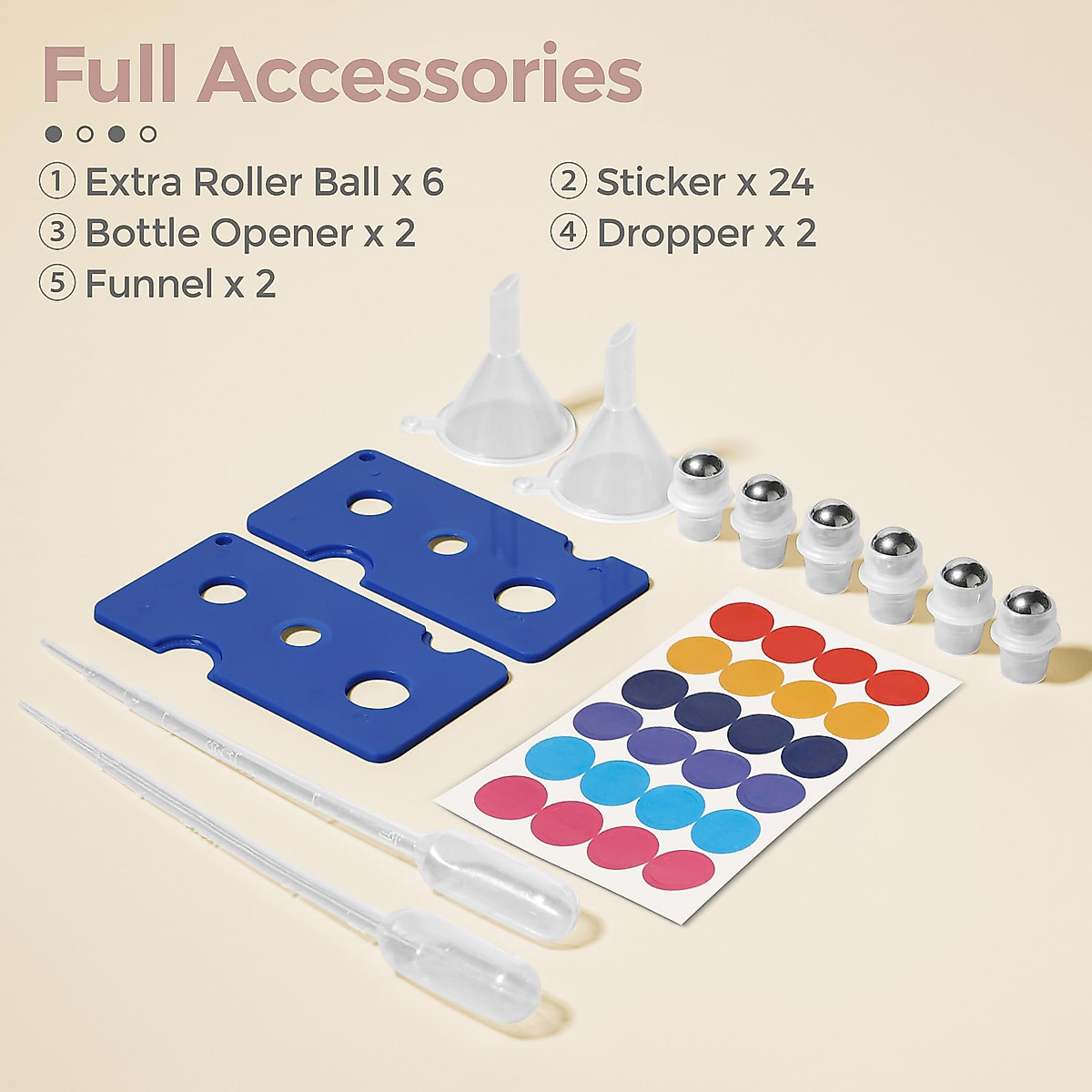 ComSaf Glass Essential Oil Roller Bottles, Set of 24, 10 ML Clear Glass Bottles with Stainless Steel Roller Balls, Leakproof Essential Oil Container Kits with Labels, Dropper, for Facial Body Care