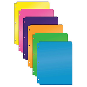 Better Office Products 3 Hole Punch Pocket Folders, Heavyweight Plastic 2 Pocket Folders, Bulk Pack, Assorted Bright Neon Colors, Letter Size, with Business Card Slot,(6 Pack)