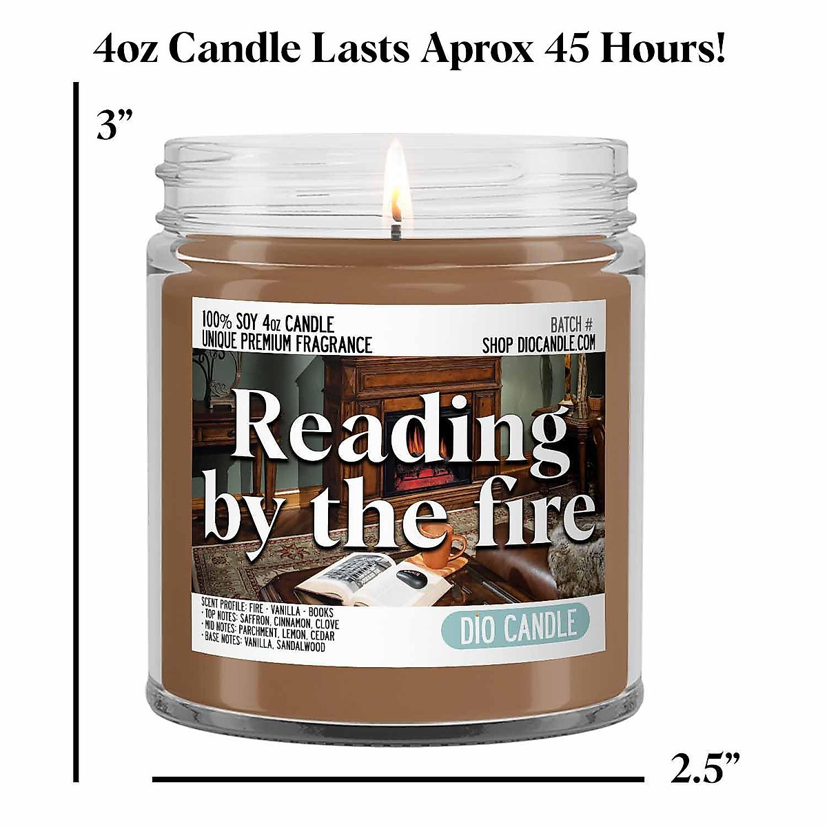 Reading by the Fire Scented Candle - Smells Like Fire - Vanilla - Books - 100% Naturally Vegan Soy and Premium Fragrance | Great Gift | Handmade in Denver, Colorado (4oz Glass Jar)