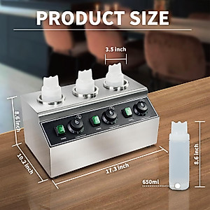 Generic Electric Sauce Warmer Dispenser Commercial Hot Fudge Sauce Bottle Warmer Nacho Cheese Warmer Dispenser with 650ml Bottles 30-85℃ Adjustable, Silver