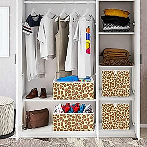 RunningBear African Brown Giraffe Print Storage Basket Storage Bin Square Collapsible Storage Containers Toy Storage Box Organizer for Clothes Towels Magazine