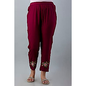 JG Women's Ethnic Wear Collection Rayon Straight Embridered Kurti & Pant Set With Dupatta Readymade Salwar Suit For Women Casual Wear(Maroon-X-Large Size)