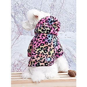 QWINEE Dog Coat Dog Hoodie Tie Dye Warm Winter Coat Sweatshirt Dog Clothes for Cat Puppy Small Medium Dog Leopard M