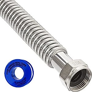 18" Corrugated Stainless Steel Flexible Water Line - 1 Inch Female Threaded NPT Connector - Designed for Water Softeners Filters System Supply - Heavy Duty Bendable Flex Pipe Connections