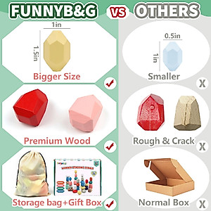 FUNNYB&G 36 PCS Stacking Rocks Montessori Toys for 1+ Year Old Girls Boys Wooden Building Blocks Balancing Stones for Kids Preschool Educational Sensory Toys for Toddlers Easter Birthday Gifts