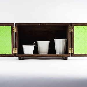 ZYR Cupboard,Retro Small Cabinet with Green Embossed Glass Sideboard Home Wooden Decorative Cabinet Kitchen Bathroom Countertop Cabinet Double Door Pantry Storage