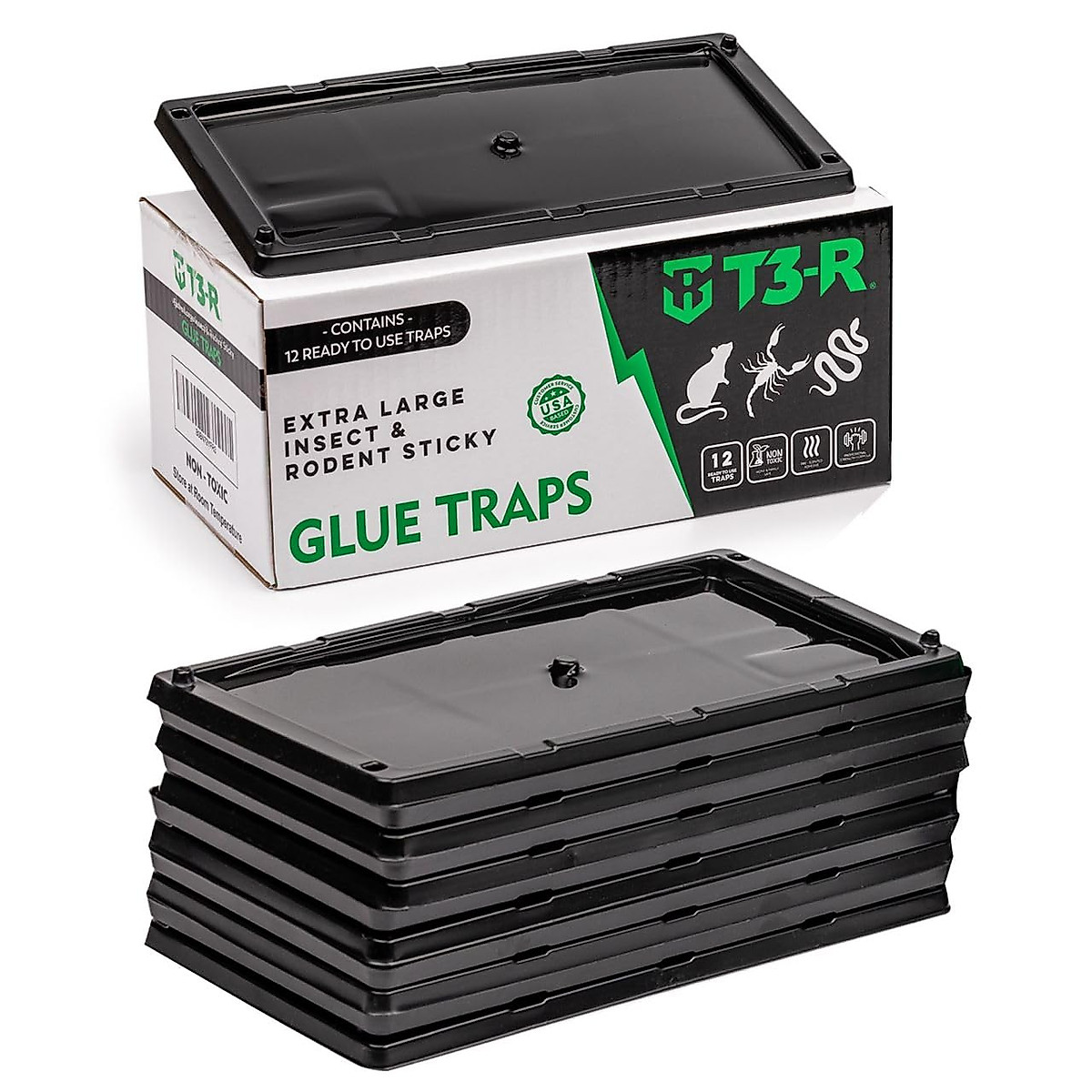 T3-R Sticky Traps for Bugs Extra Large (12 Pack) - Mouse and Insect Glue Boards - Disposable Non-Toxic Glue Traps for Mice and Rats - Extra Strength Sticky Glue Traps for Rodent