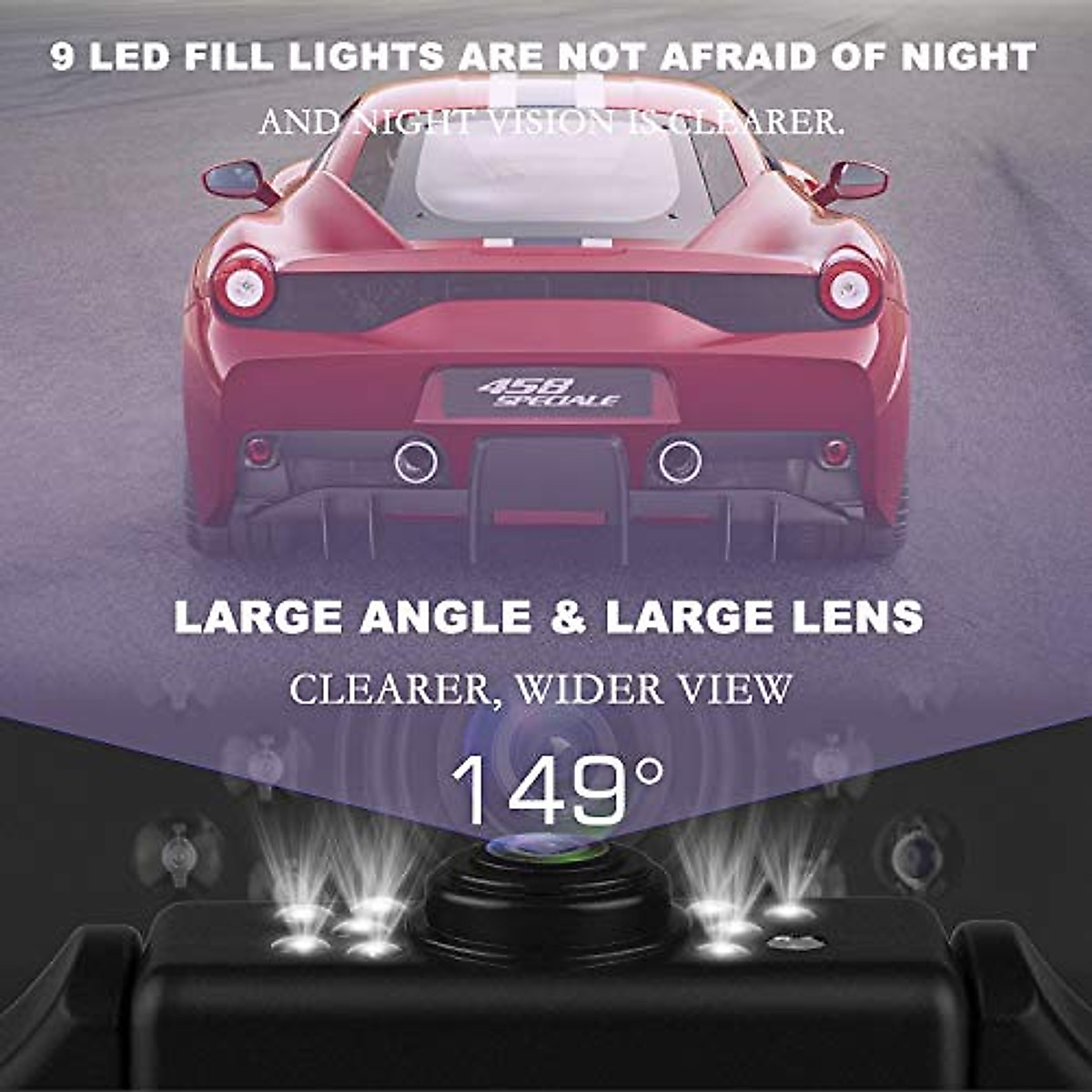 JPP License Plate Backup Camera, Car Rear View Reversing Backup Camera Automotive with IP68 Waterproof Rating, 149° Perfect View Angle 9 Night Vision LED Lights, Universal Car Backing Camera