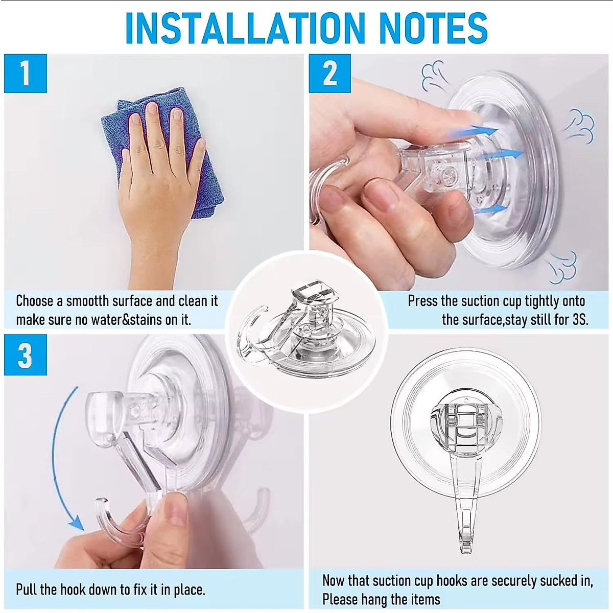 Suction Cup Hooks 2 Pack 4 Pack, Clear Heavy Duty Suction Cup, Waterproof Shower Hooks, Heavy Duty Vacuum Suction Hanger for Wreaths, Shower, Window, Kitchen, Tile, Glass Door (4), PK0222