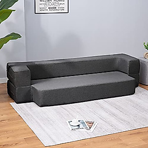 ZAFLY Queen Folding Sofa Couch Bed,8.6" Flip Out Sofa Bed,Convertible Sleeper Sofa Bed,Comfy Floor Couch Bed,Futon Sofa Bed Memory Foam Mattress,Linen Fabric Small Couches for Small Spaces,Dark Grey