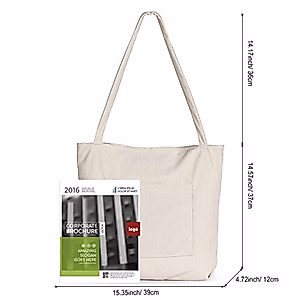 WantGor Women Corduroy Tote Bag, Large Shoulder Hobo Bags Casual Handbags Big Capacity Shopping Purses Work Bag (Beige)