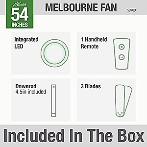 Hunter Fan Company, 50789, 52 inch Melbourne Brushed Nickel Ceiling Fan with LED Light Kit and Handheld Remote