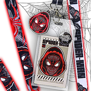 Marvel Spider-Man Miles Morales ID Lanyard Badge Holder with Rubber Charm Pendant and Collectible Sticker