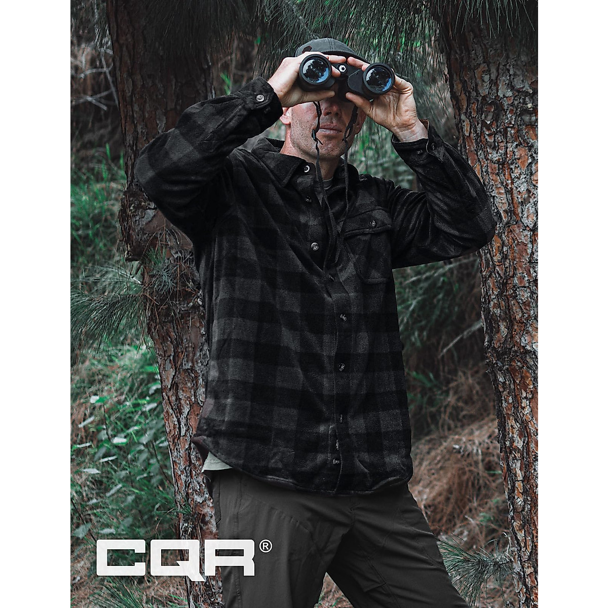 CQR Men's Long Sleeve Heavyweight Fleece Shirts, Plaid Button Up Shirt, Warm Outdoor Casual Shirt with Pockets, One Pocket Charcoal, Medium