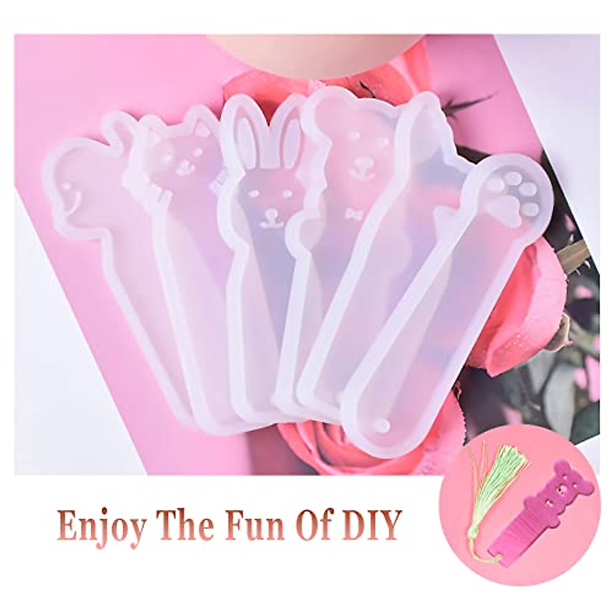 9Pcs Resin Bookmark Mold with 20Pcs Tassels, Silicone Rectangle Mold, Unique Resin Molds for Epoxy Resin, Bookmark Moulds Kits for Resin Casting DIY