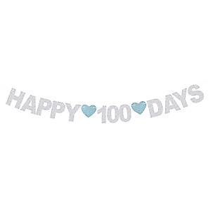 Silver Glitter Happy 100 Days Banner - Baby Shower Baby's 100th Day Party Sign Decorations