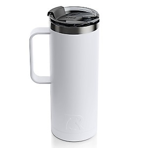 RTIC 20 oz Coffee Travel Mug with Lid and Handle, Stainless Steel Vacuum-Insulated Mugs, Leak, Spill Proof, Hot Beverage and Cold, Portable Thermal Tumbler Cup for Car, Camping, White