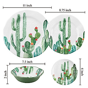 UPware 12-Piece Melamine Dinnerware Set, Includes Dinner Plates, Salad Plates, Bowls, Service for 4. (Desert Cactus)