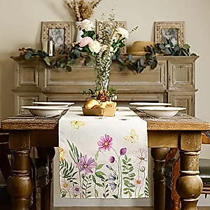 ARKENY Spring Summer Flower Butterfly Table Runner 13x72 Inches,Seasonal Burlap Farmhouse Indoor Kitchen Dining Table Decoration for Home Party