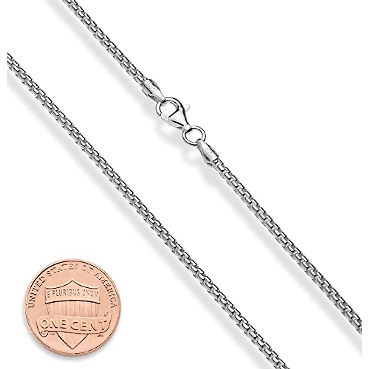 Miabella Italian 925 Sterling Silver Solid 2mm Round Box Chain Necklace for Women Men Rolo Necklace Made in Italy (rhodium-plated-silver, Length 20 Inches)