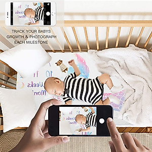 TRENSOM Little Mermaid Blanket Baby Monthly Milestone Blanket Girl Personalized Fleece Months Blakets Newborn Shower Nursery Decor with One Bib & Hedbd Two Frames,Large 59”x40”