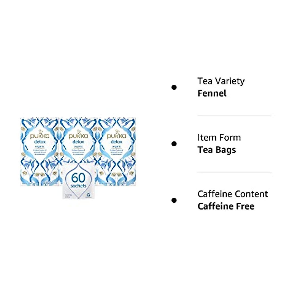 Pukka Organic Detox Tea, Aniseed, Fennel and Cardamom, Perfect for Inner Reset, Pack of 3 (60 Tea Bags)