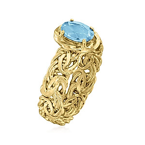 Ross-Simons 0.90 Carat Swiss Blue Topaz Byzantine Ring in 18kt Yellow Gold. Size 10