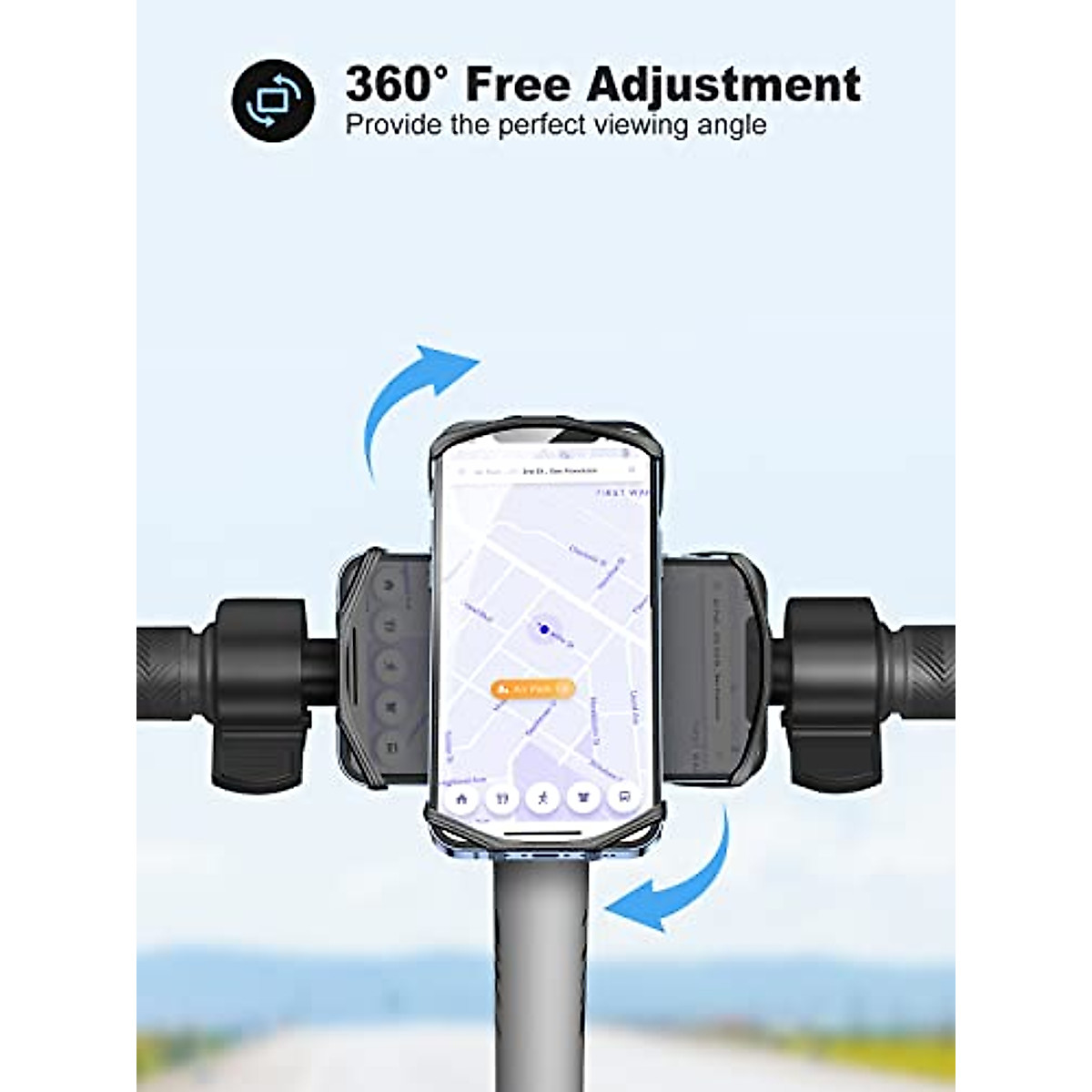 iBytoc Bike Phone Mount, [360°Rotation Shockproof] Bicycle Phone Holder, Universal Silicone Motorcycle Phone Mount Compatible with iPhone 14 13 12 11 Pro Max, More 4.0"-6.7" Phone