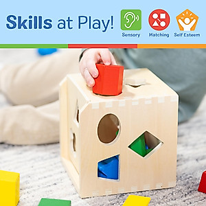 Melissa & Doug Shape Sorting Cube - Classic Wooden Toy With 12 Shapes - Kids Shape Sorter Toys For Toddlers Ages 2+