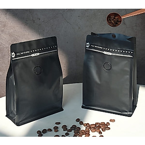 Pack of 50 1 LB Black Color Foil Coffee Bags - High Barrier Aluminum Foil - Flat Bottom Coffee Pouches with Degassing Valve, Food Storage Bags with Rsealable Zipper & Easy Open Tape (50 Pieces,