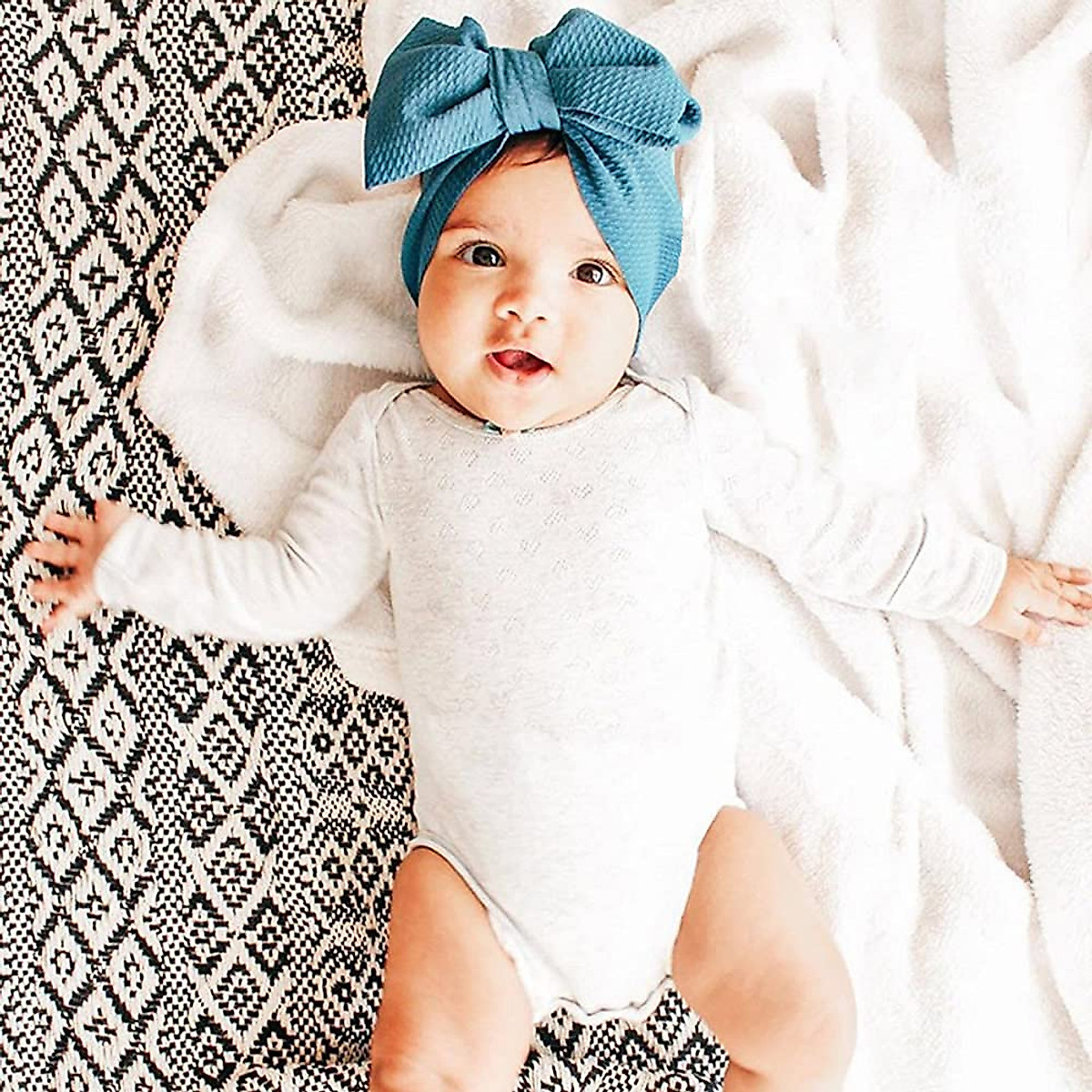 Cinaci 8 Pack Knotted Big Bowknot Hair Bow Turban Hats Beanie Caps Headwraps for Baby Girls Infants Toddlers Kids