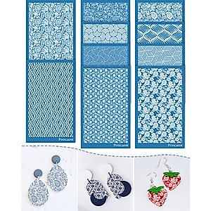 Puocaon Reusable Clay Silk Screen - 10 Pattern Silk Screen Stencils for Polymer Clay Jewelry Making, Boho Paisley Silk Screen Stencils for Polymer Clay, Vibral Geometric Silk Screens Floral Stencils