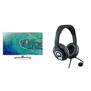 Acer EZ321Q wi 31.5" Full HD (1920 x 1080) IPS Monitor (HDMI & VGA Port), White Wired Headset with Flexible Omnidirectional Mic, Adjustable Headband