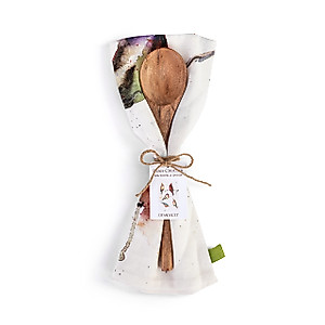 DEMDACO Birds in Tree Watercolor White Cotton Wood Towel and Utensil 2 Piece Set