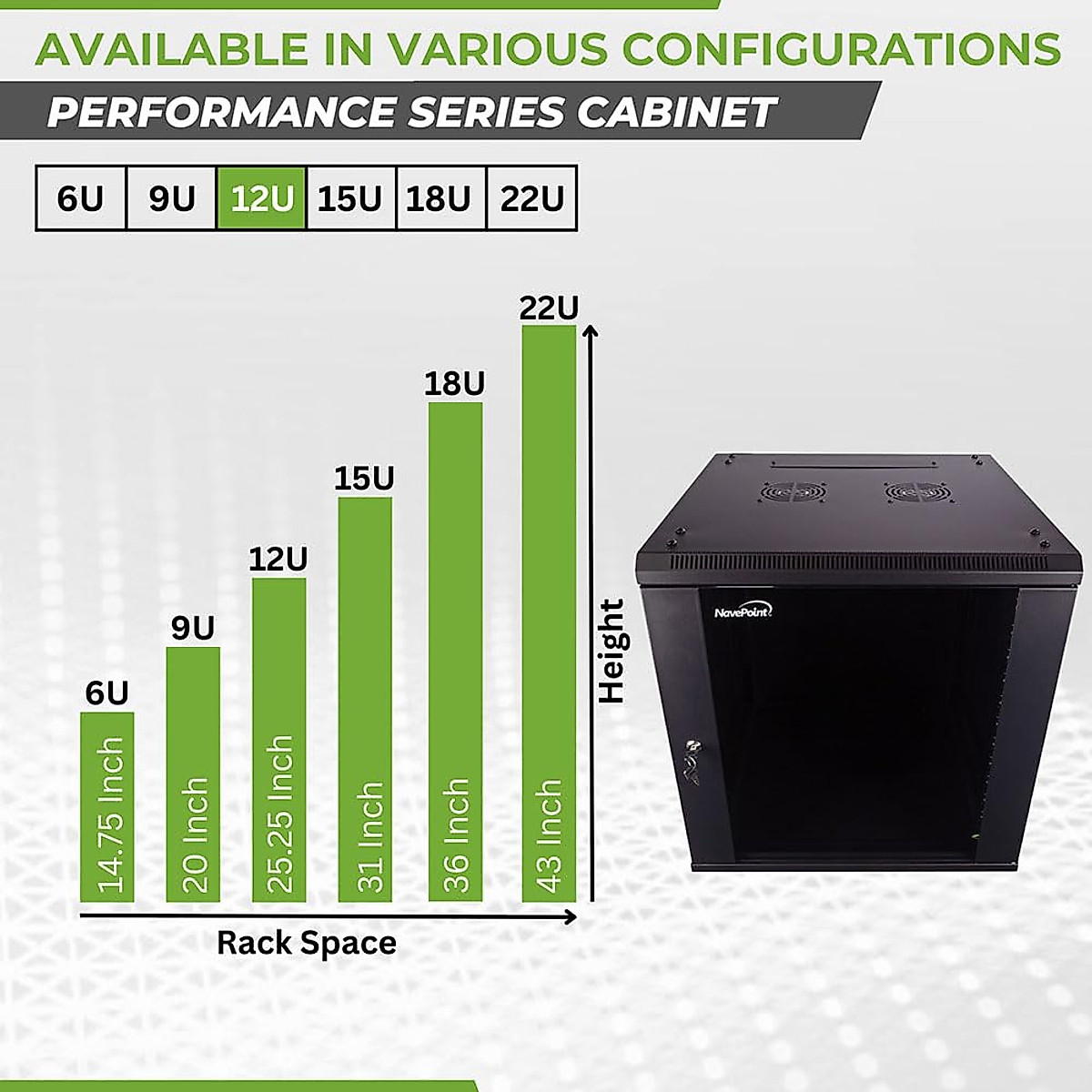 NavePoint 12U Server Cabinet Wall Mount Rack Enclosure Includes 2 Fans, Locking Glass Door, Removable Side Panels – 12U Network Cabinet 23.6” Deep, 19 Inch Server Rack for IT and A/V Equipment
