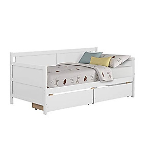 AWQM Twin Bed Frame with Storage & 2 Drawers,Wood Twin Platform Bed Frame with Headboard and Footboard,Twin Daybed for Kids Toddler Girls Boys, No Box Spring Needed,White