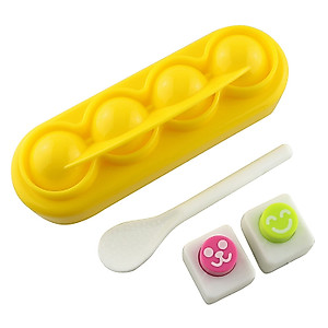 JCBIZ 1Set with 4 Pcs Rice Ball Mould Shaker Ball Shape Sushi Maker Mould and 2 Smile Face Seaweed Punch Embossing Mould Kitchen Tools for Shake DIY Lunch with a Mini Rice Spoon