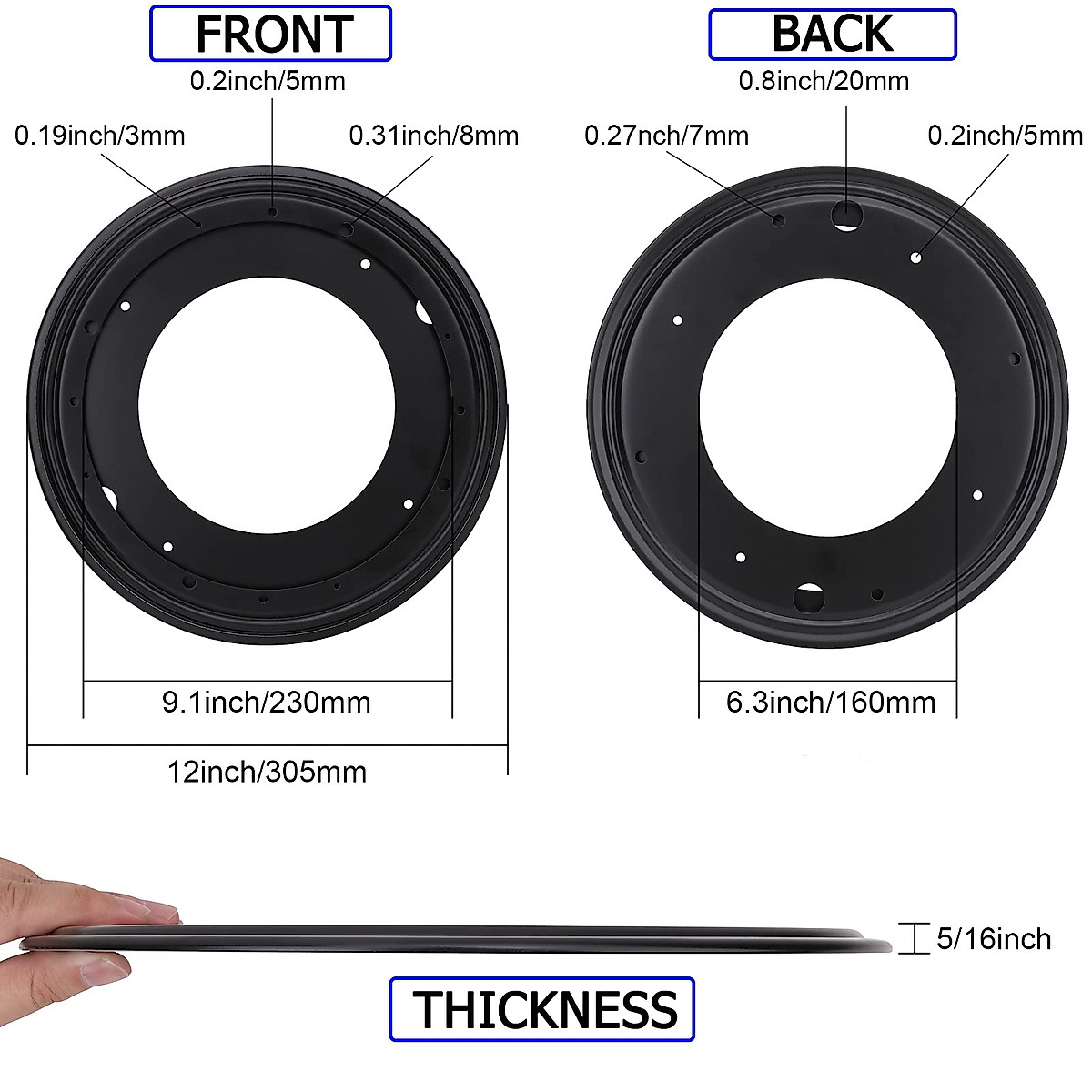 CEE 2Pack 12inch Round Lazy Susan Turntable Bearing Plate 516” Thick Lazy Susan Hardware, Rotating Swivel Plate with 1000 lb Load Capacity, Lazy Susan Turntable Base for Serving Tray, Table, Kitchen