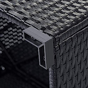 VOGU 5-Piece Outdoor Patio Dining Set Furniture Set, PE Wicker Rattan Sectional Corner Sofa Set Furniture Set with Ottoman/Glass Coffee Table Lying Chair (Black Wicker + Beige Cushion 05)