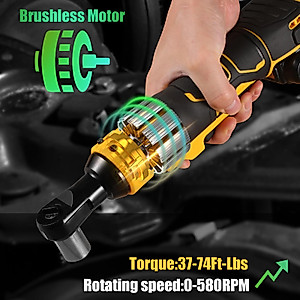 Electric Ratchet, Cordless Ratchet Wrench 3/8" Compatible with DEWALT 20V Battery, 74Ft-lb, 580 RPM, Variable Speed Trigger, LED Light, 3/8" to 1/4" Adapter, 9 Sockets, No Battery Included