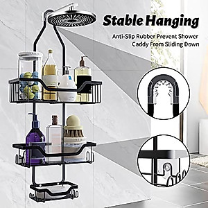 lutwsula Shower Caddy Hanging,Shower Organizer Hanging With Hooks For Shower Sponge,Stainless Steel Hanging Shower Organizer With Toothpaste Holder Shower Shelves for Bathroom Decor-Black.